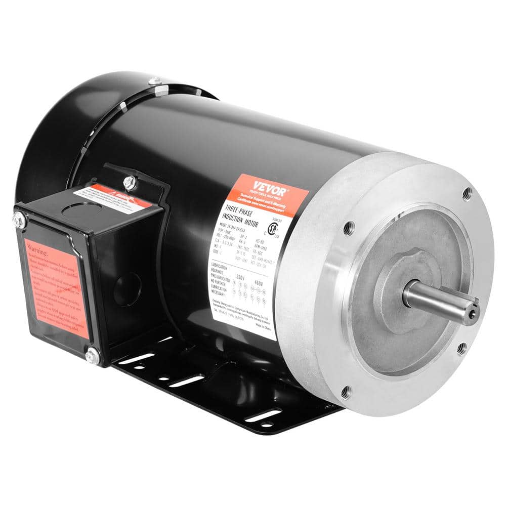 VEVOR 2 HP Electric Motor 3450 RPM, AC 230V/460V, 56C Frame Air ...