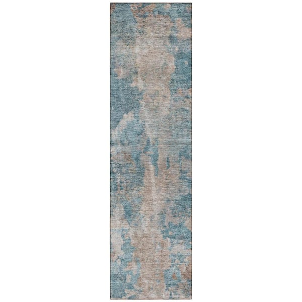 HomeRoots Teal and Taupe 2 ft. x 8 ft. Woven Abstract Runner Indoor ...