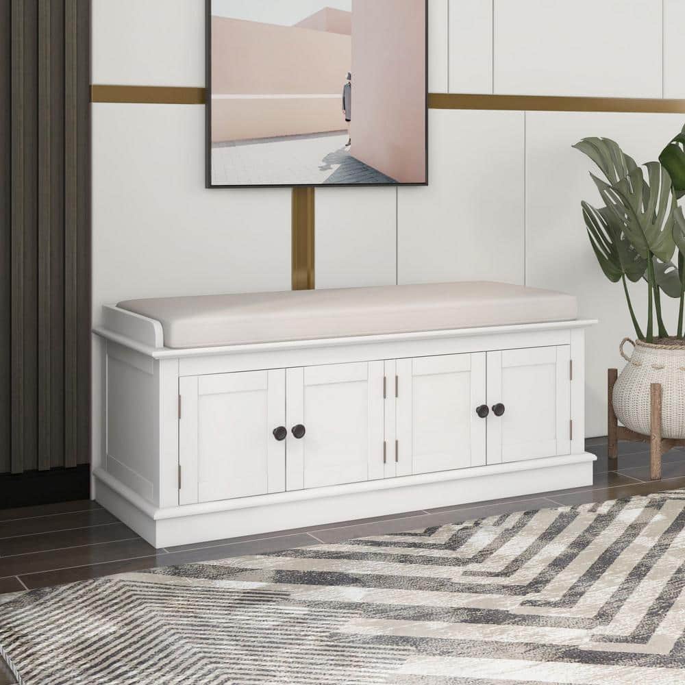 Harper & Bright Designs White Entryway Storage Bench, Dining Bench with ...