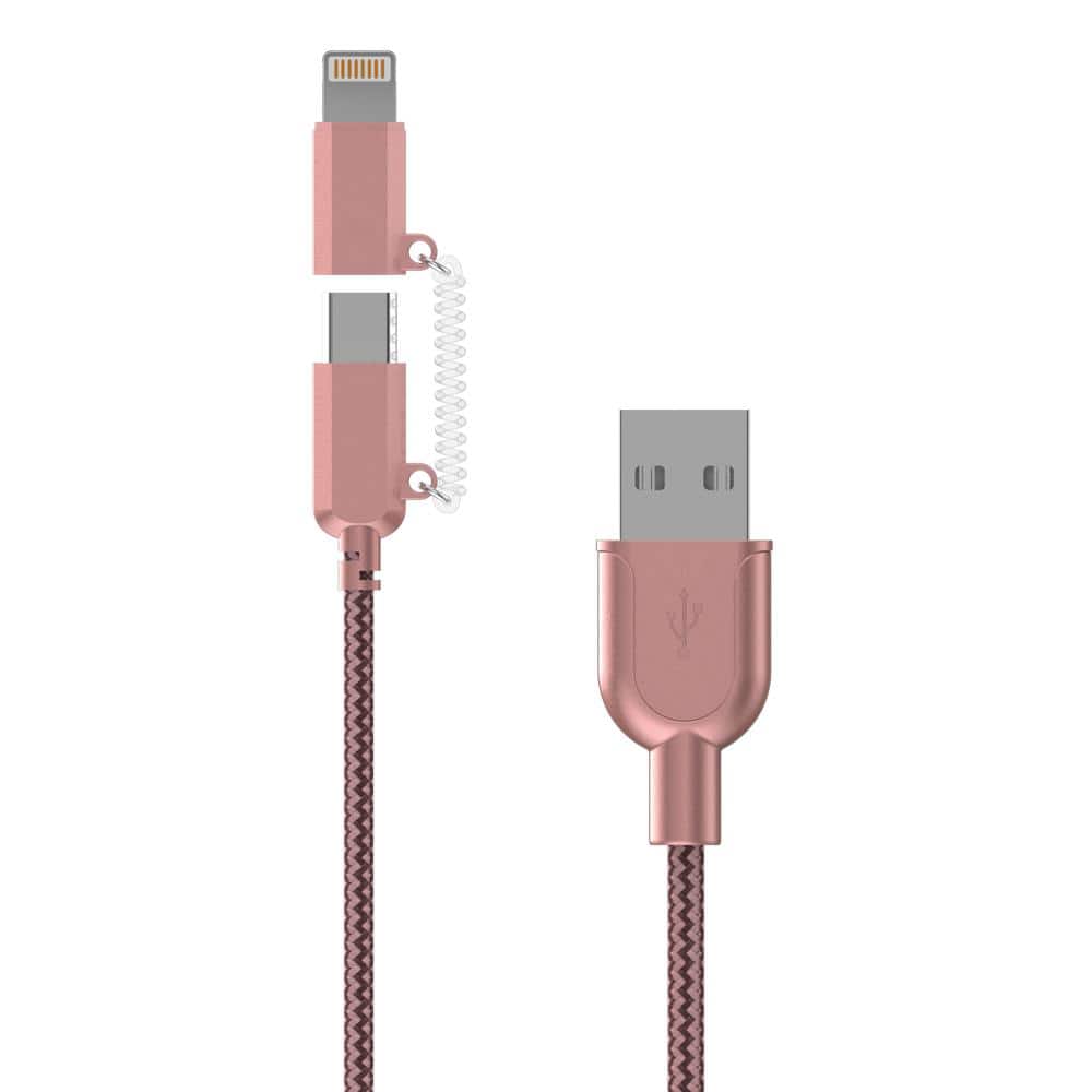 Tzumi 6 ft. 2-in-1 USB Fabric Charging Cable in Rose Gold 5845HD - The ...