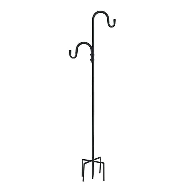 Justincity 78 in. Black Wrought Metal Adjustable Shepherds Double Hooks ...