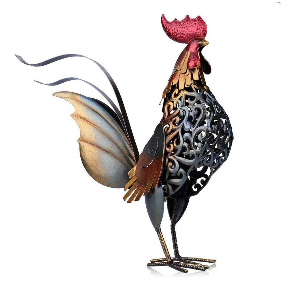 MOEPISY Metal Sculpture Carved Iron Rooster Garden Decoration 01HQ0OOVM ...