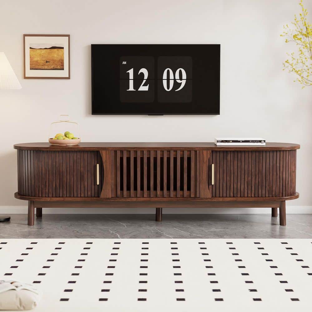 Polibi Dark Brown TV Stand Entertainment Center Fits TV's up to 75 in ...
