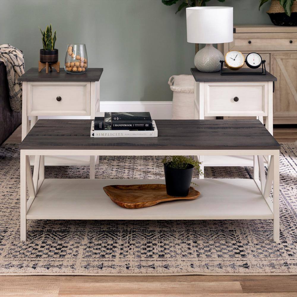 Welwick Designs Grey and White Wash Solid Wood Table Set (3-Piece ...