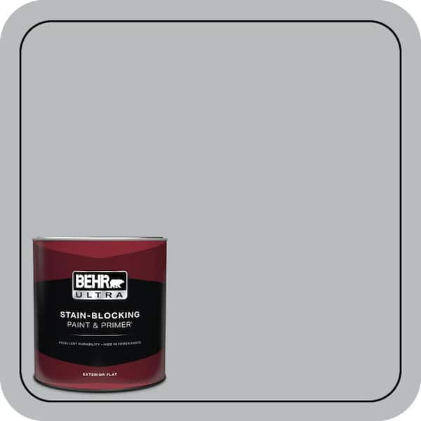 BEHR ULTRA 1 qt. #PPU18-05 French Silver Flat Exterior Paint & Primer ...