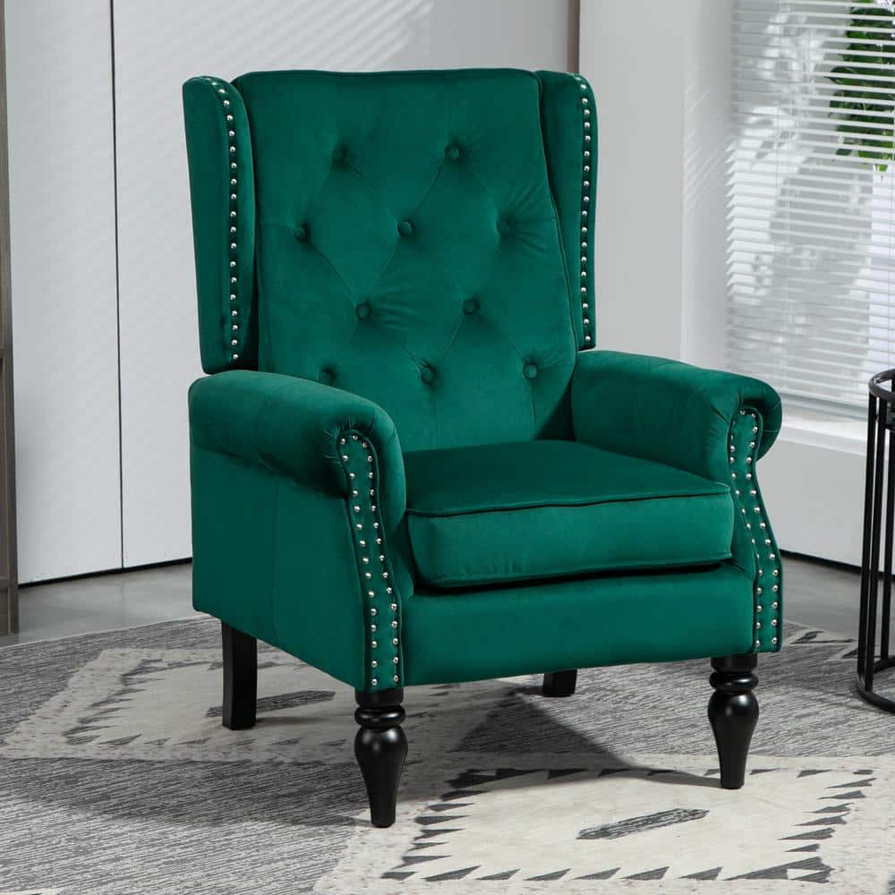 HOMEFUN Modern Tufted Green Velvet Wingback Accent Arm Chair HFHDSN ...