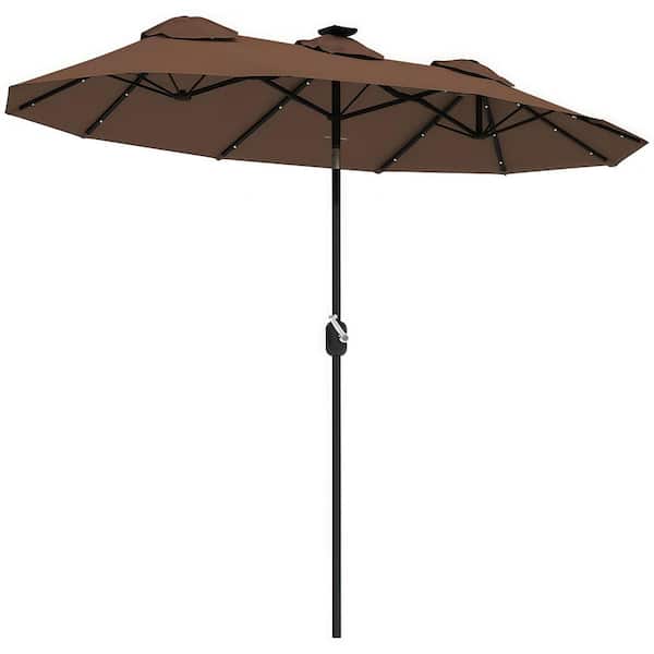Dracelo 9.7 ft. Double-Sided Patio Umbrella in Coffee with Solar LED ...