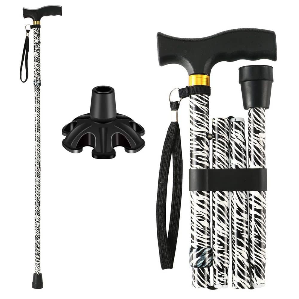 Wudkey Zebra Plastic T-Handle Walking Cane, Height Adjustable Folding ...