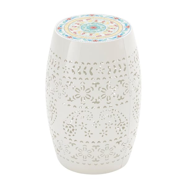 Zeus & Ruta White Round Ceramic Outdoor Side Table for Indoor and Patio ...