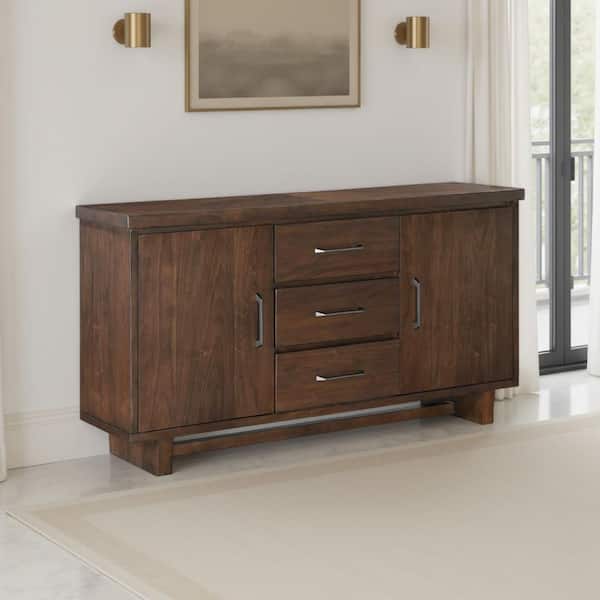 Benjara Bloi Brown Walnut Wood Sideboard Buffet Console with 3 Drawers ...