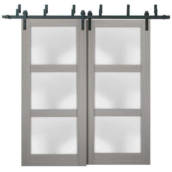 Sartodoors 60 in. x 96 in. 2 Panel Frosted Glass Chocolate Ash Solid ...