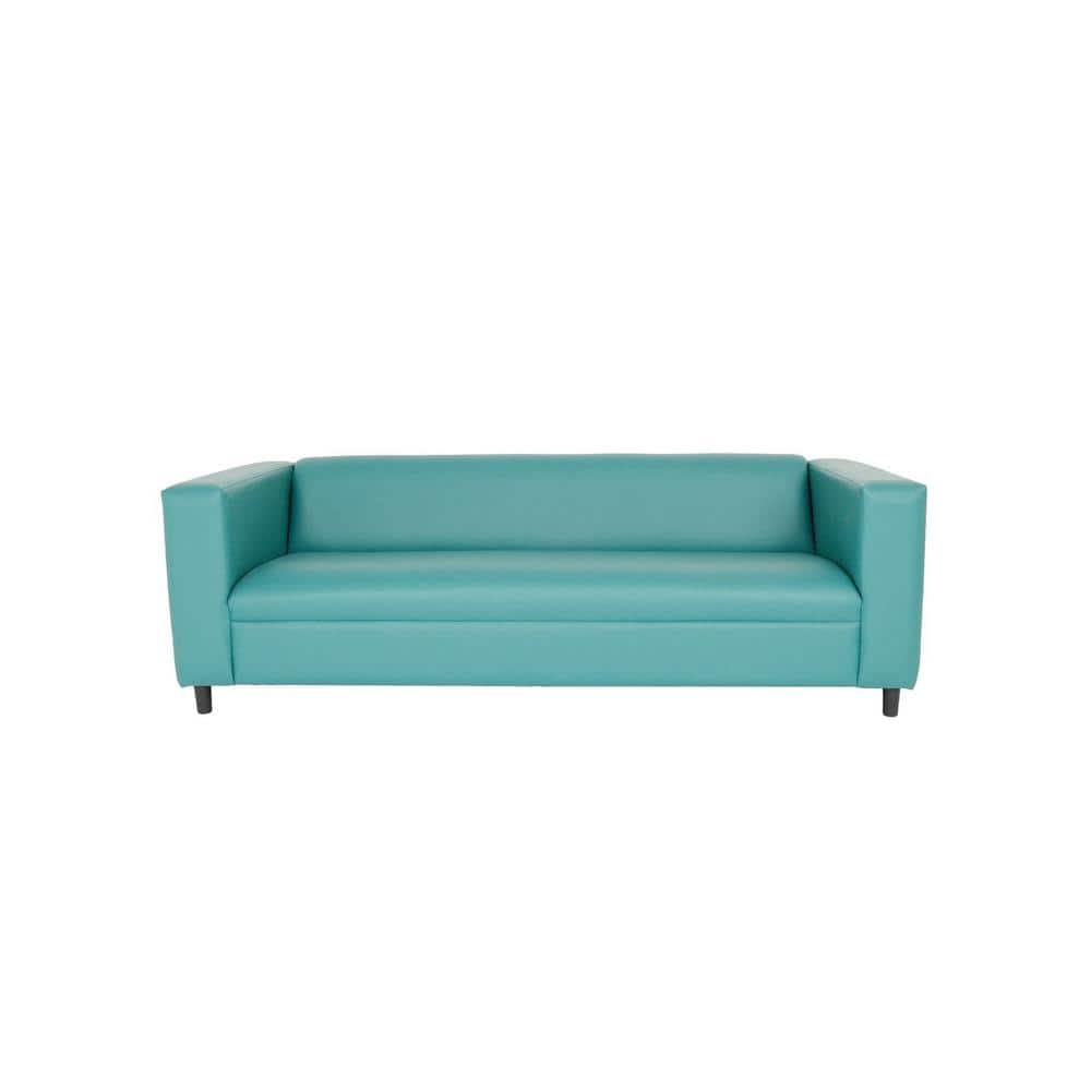 HomeRoots Amelia 84 in. Rolled Arm Faux Leatherl Rectangle Sofa in Blue ...