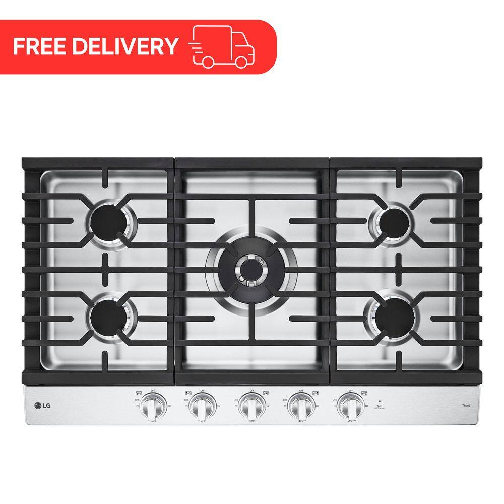 LG 36 in. Smart Gas Cooktop in Stainless Steel with 5 Burners and ...