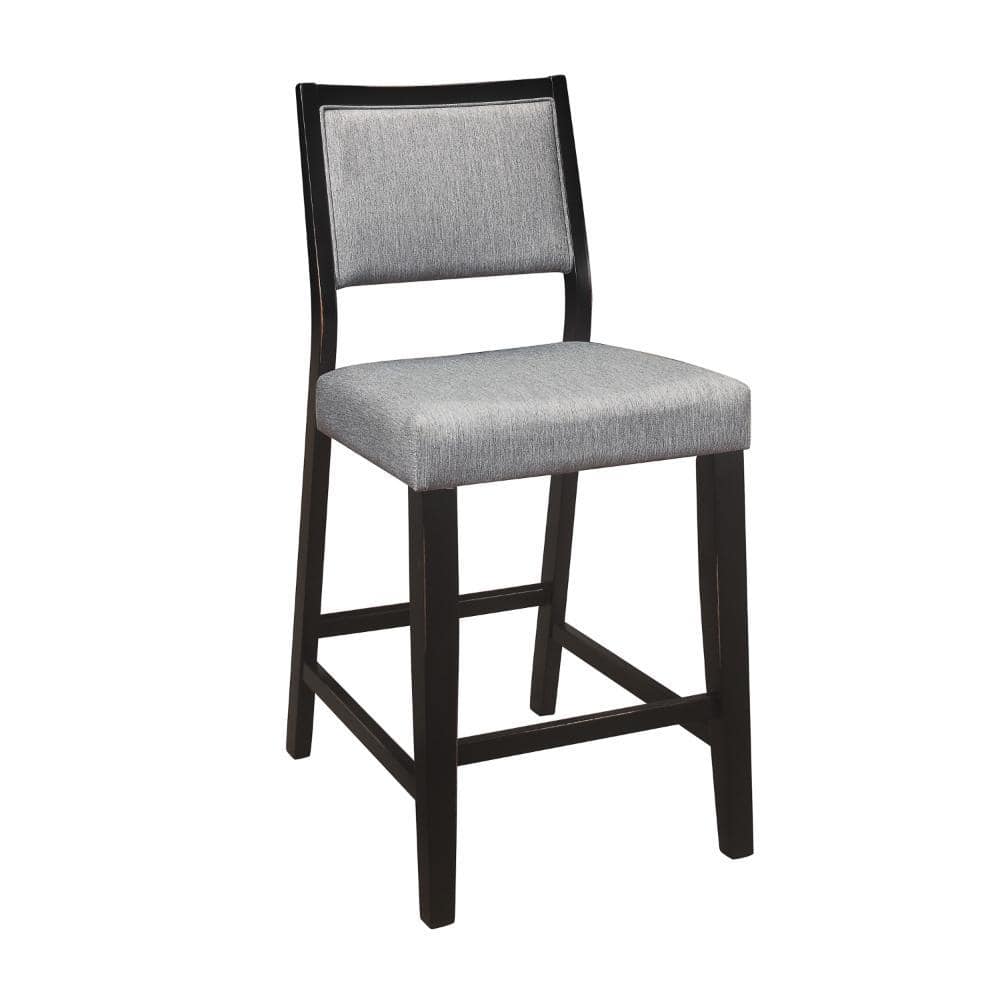 Benjara 25 in. Gray and Black High Back Wood Frame Bar Stool with ...