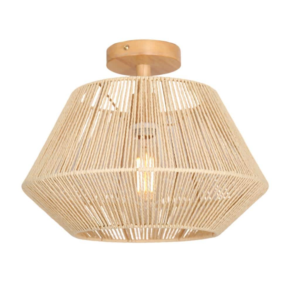 Pia Ricco 16 in. 1-Light Cream Small Semi-Flush Mount Ceiling Light ...