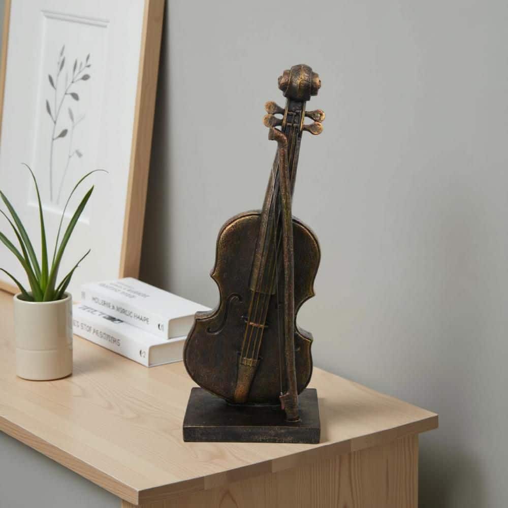 Benjara Dark Bronze 4.75 in. x 18 in. Violin Resin Tabletop Decor ...