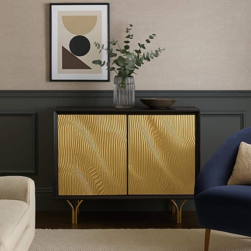 Benjara Yien Black and Gold Wood 17.0 in. Accent Sideboard Console ...
