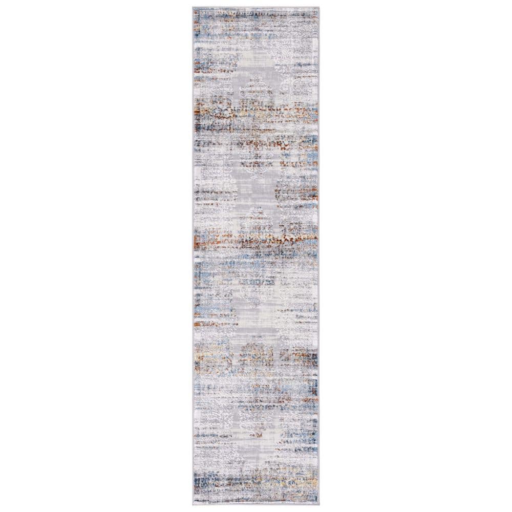 SAFAVIEH Amelia Blue 2 ft. x 8 ft. Distressed Floral Border Runner Rug ...