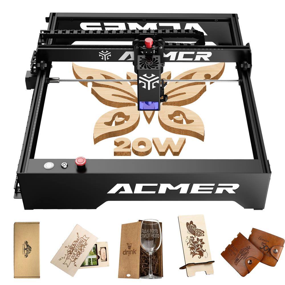 JAZAVA 20-Watt Laser Cutter Engraver CNC Machine 15.35 in. x 15.15 in ...