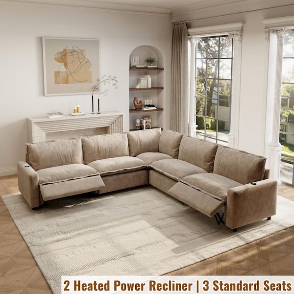 Magic Home Power Recliner Couch,107 in. Square Arm 5-Piece Linen ...