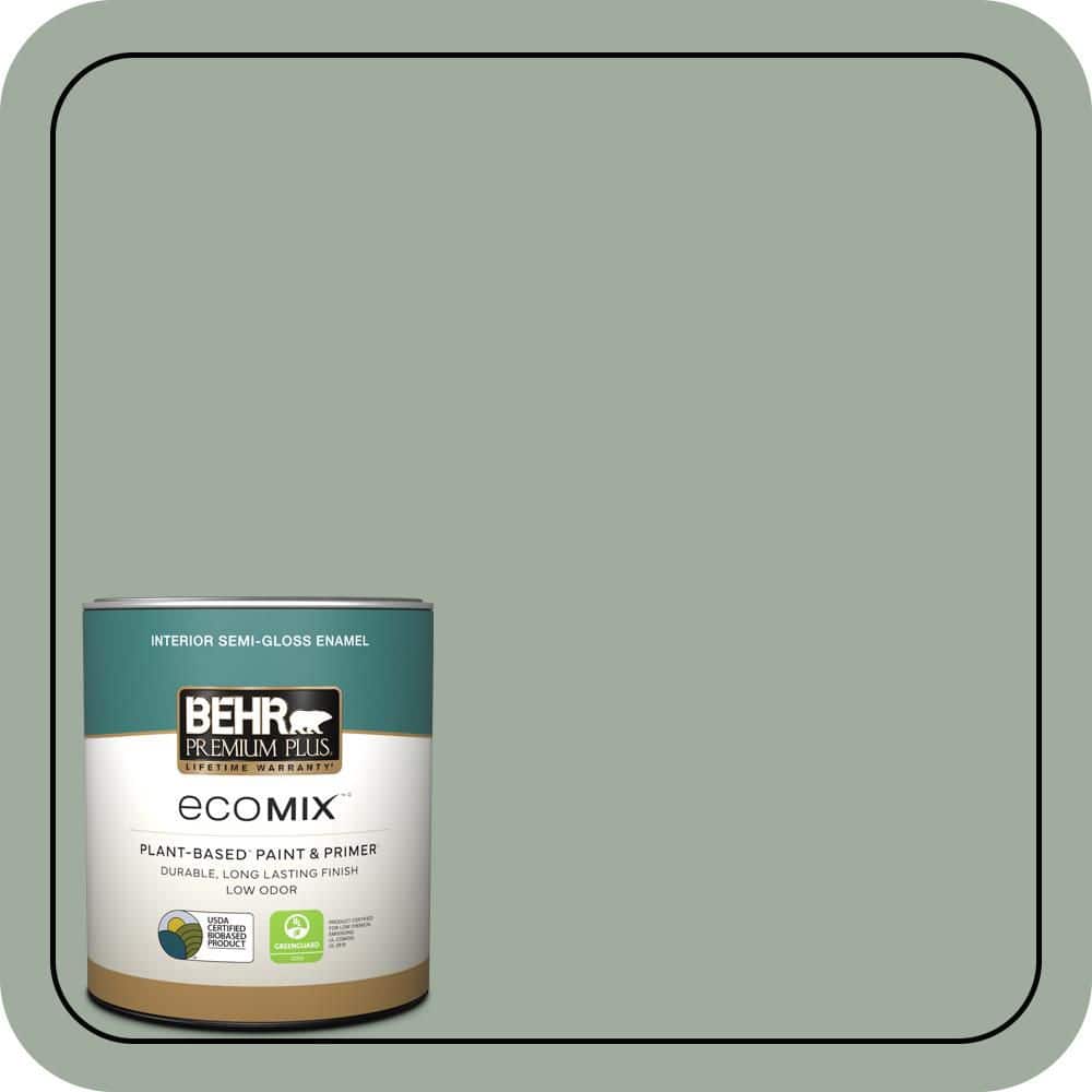 BEHR PREMIUM PLUS 1 qt. #PPU11-15 Green Balsam Semi-Gloss Enamel EcoMix ...