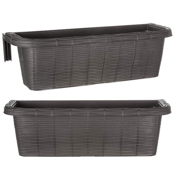 ATENGNES 24 in. L x 7.5 in. W x 7.5 in. H Grey Resin Ratan Look ...