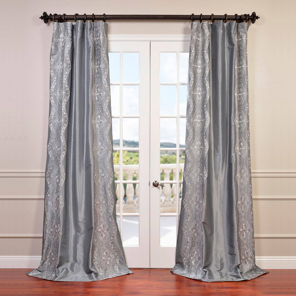 Exclusive Fabrics & Furnishings Chai Silver Room Darkening Embroidered ...