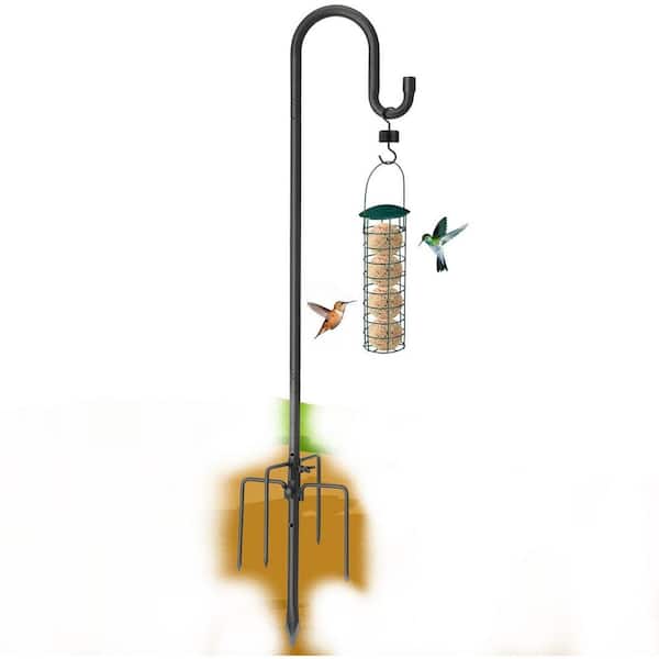 62 in. Double Shepherds Hook, Adjustable Bird Feeder Pole with 5-Prongs ...