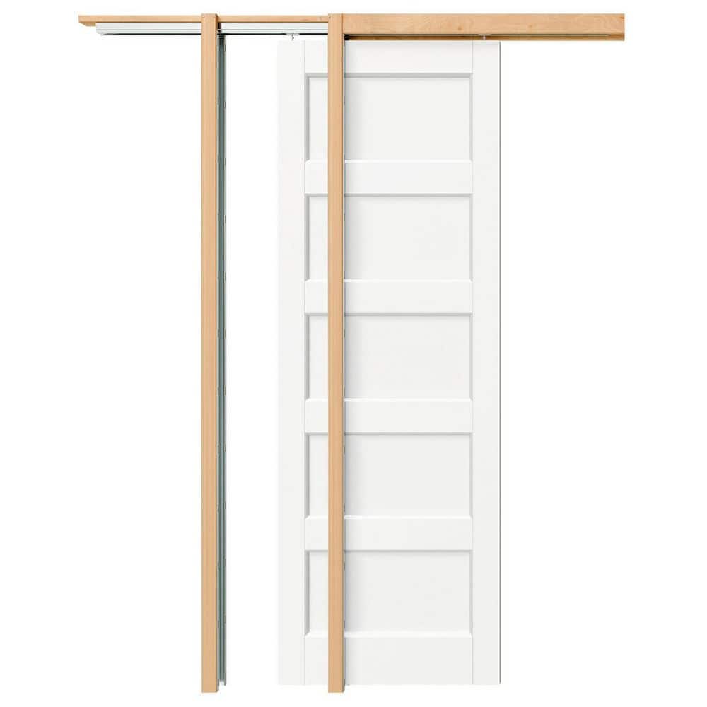 TENONER 24 in. x 80 in. 5 Panel, Solid Core, DIY Painted, White Primed ...