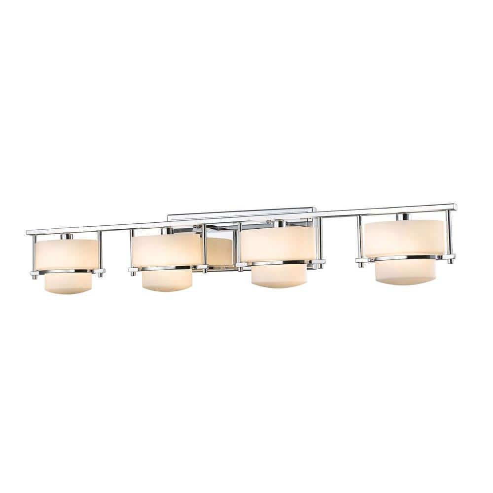 Porter 34 in. 4-Light Chrome Vanity Light with Matte Opal Glass Shade ...