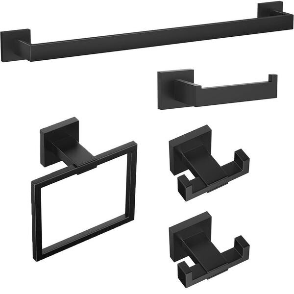 Bathroom Single Screw-In Towel Holder Black Accessories Set Wall ...