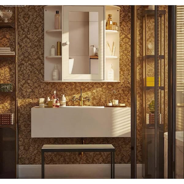 26 in. W x 24.75 in. H White Rectangular Medicine Cabinet with Mirror ...