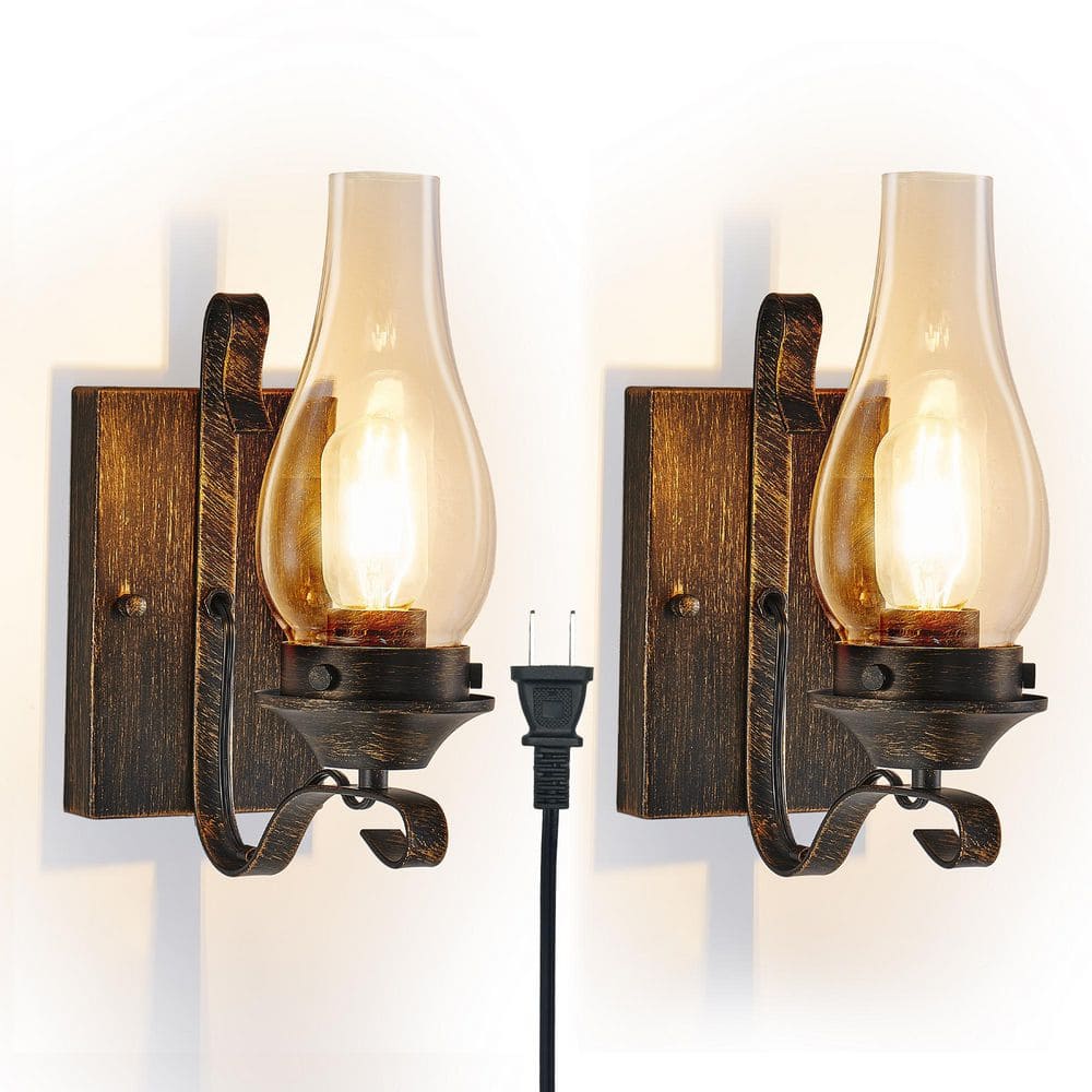 Sunpez 4.7 in. W 1-Light Rustic Wall Sconce (Set of 2) Plug-in Wall ...