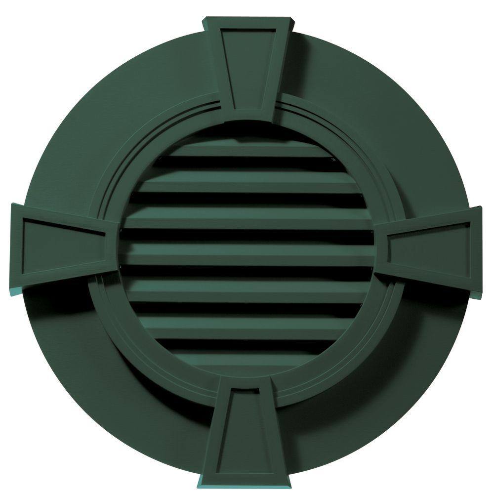 Builders Edge 30 in. x 30 in. Round Green Plastic Built-in Screen Gable ...