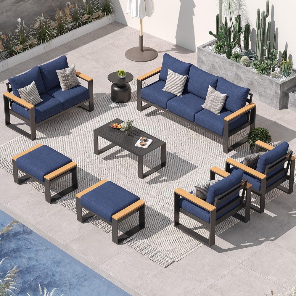 AURA OUTDOOR 7-Piece Aluminum Outdoor Patio Conversation Set with 2 ...