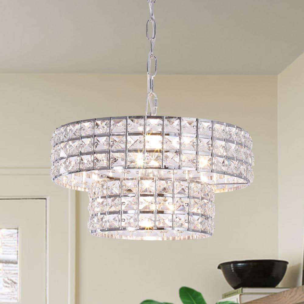 ZJVAIVE 3-Light Chrome Modern Metal Pendant Design 2-Tier Crystal ...