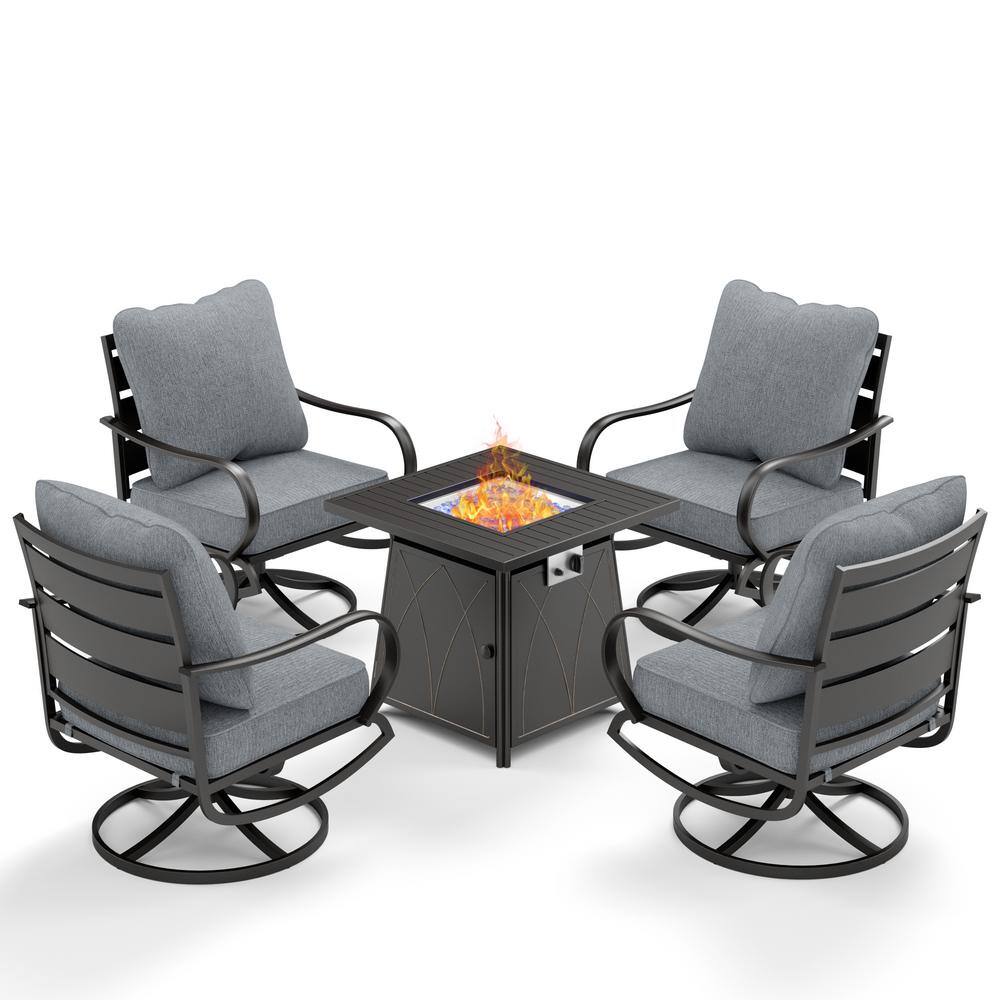PHI VILLA 4 Seat 5-Piece Metal Outdoor Fire Pit Patio Set with Gray ...
