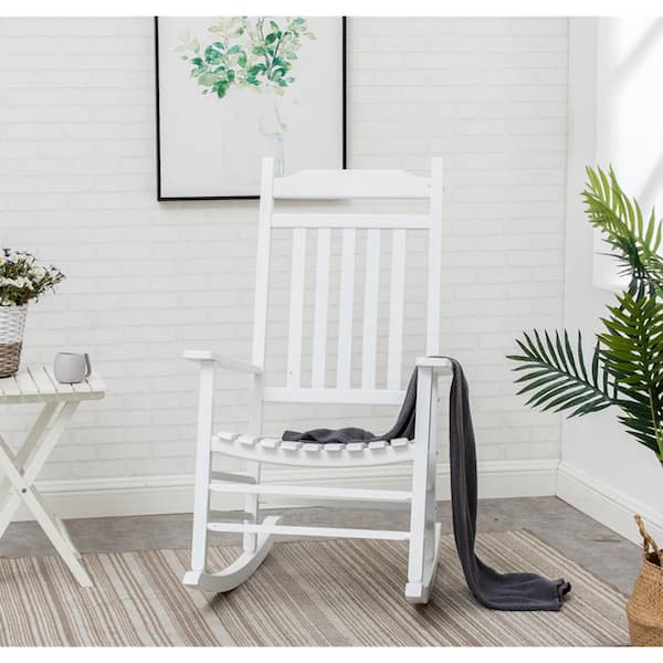 White Wood Outdoor Rocking Chair Furniture Rocker with Small Side Table Set of 3