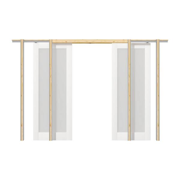 ARK DESIGN 56 in. x 80 in. 1-Lite Glass White Primed MDF Pocket Sliding ...