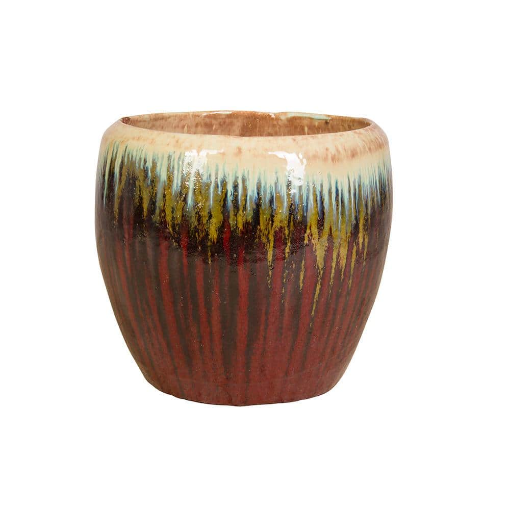 14 in. Spearmint Red Ceramic Low Bacchia Planter GGC-9481C-SR - The ...