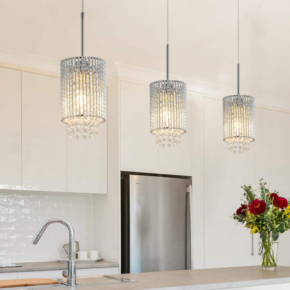 Sunpez 1-Light 3-Pack Chrome Pendant Light with Clear Beads Crystal ...