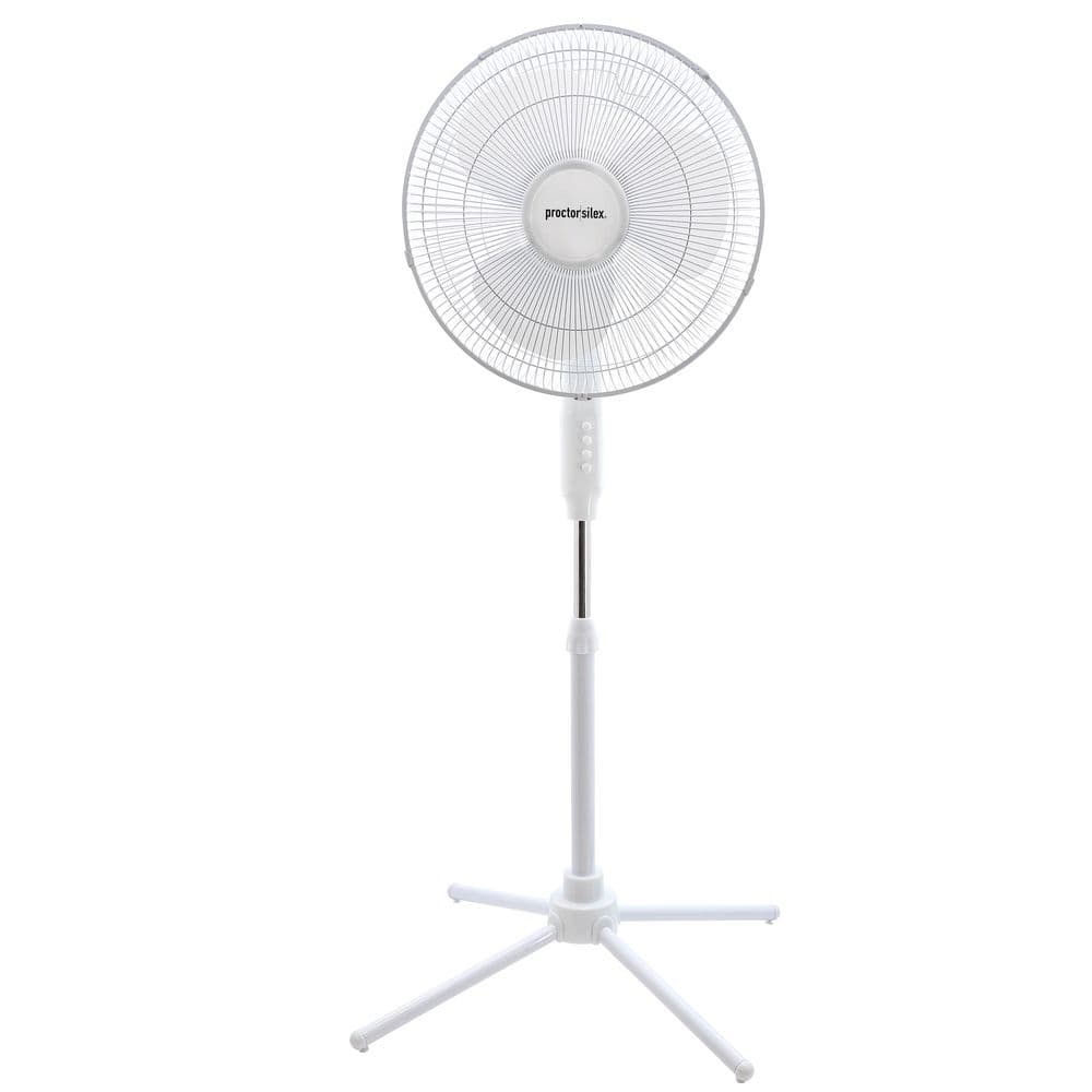 Proctor Silex 3 Speed 16 in. 50-Watt Oscillating Standing Fan in White ...