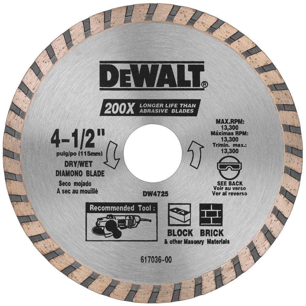 DEWALT 4-1/2 in. High Performance Diamond Masonry Blade DW4725 - The ...