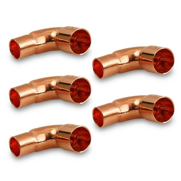 PLUMBFLEX 1/2 in. x 3/8 in. C x C Short Radius Copper 90-Degree Reducing Elbow Fitting with 2 ...