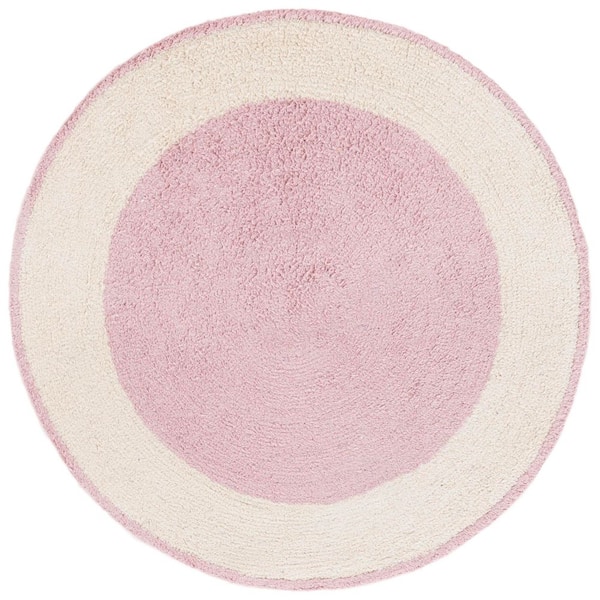 SAFAVIEH Easy Care Ivory/Pink 4 ft. x 4 ft. 2-Tone Solid Round Area Rug ...