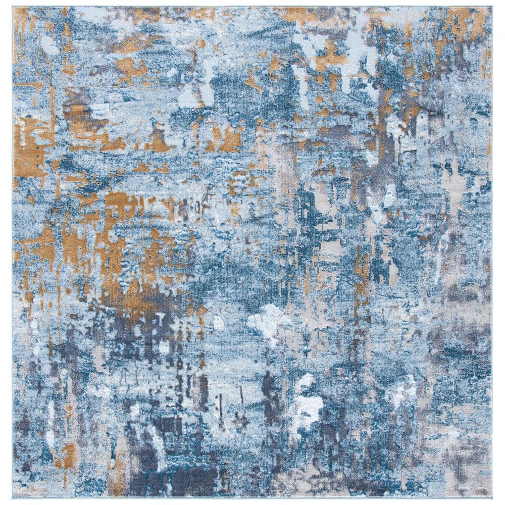 SAFAVIEH Lagoon Blue/Gold 7 ft. x 7 ft. Abstract Geometric Square Area ...