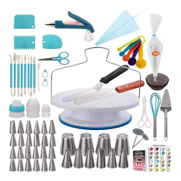 Anqtovp 207-Piece Cake Decorating Kit w/ Non-Stick Turntable, Piping ...