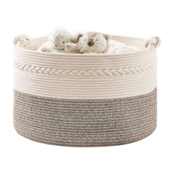 Beige 20 in. x 13 in. Cotton Farmhouse Decorative Basket for Storage ...