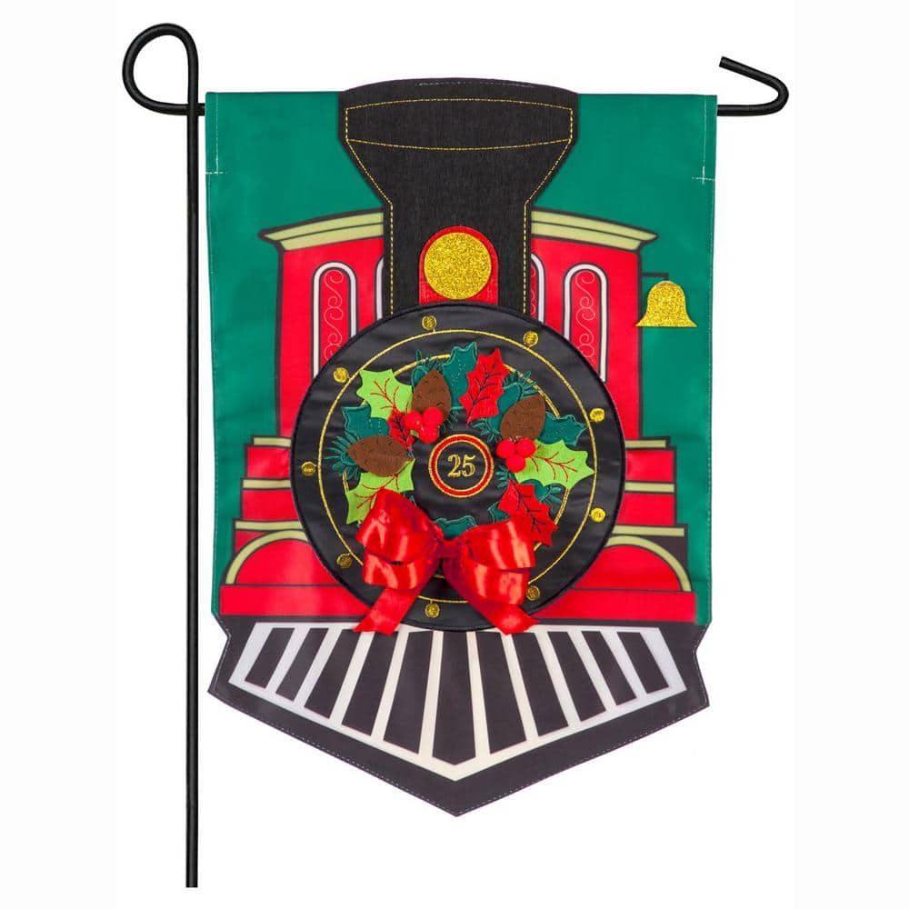 Evergreen 18 in. x 12.5 in. Christmas Train Garden Applique Flag ...
