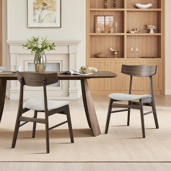 Spruce & Spring Lev Cream/Walnut Fabric Modern Farmhouse Upholstered ...